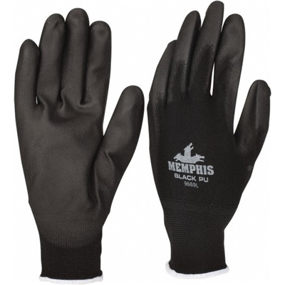 13 Gauge Black Work Gloves Nylon Shell Pu Palm Finger Tips 9669L ...